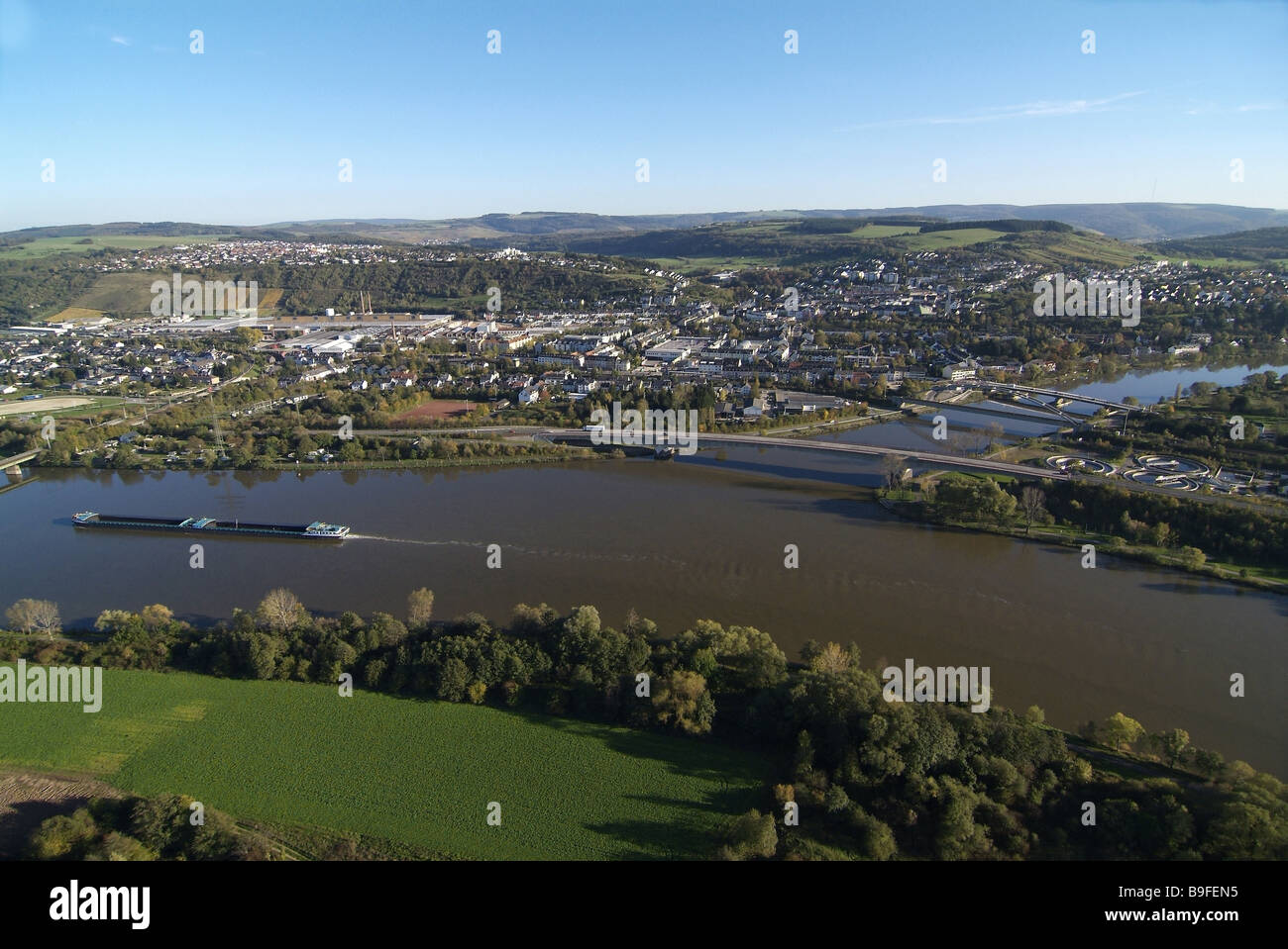 aerial-shot Germany Rhineland-Palatinate Konz Saar-estuary in the ...