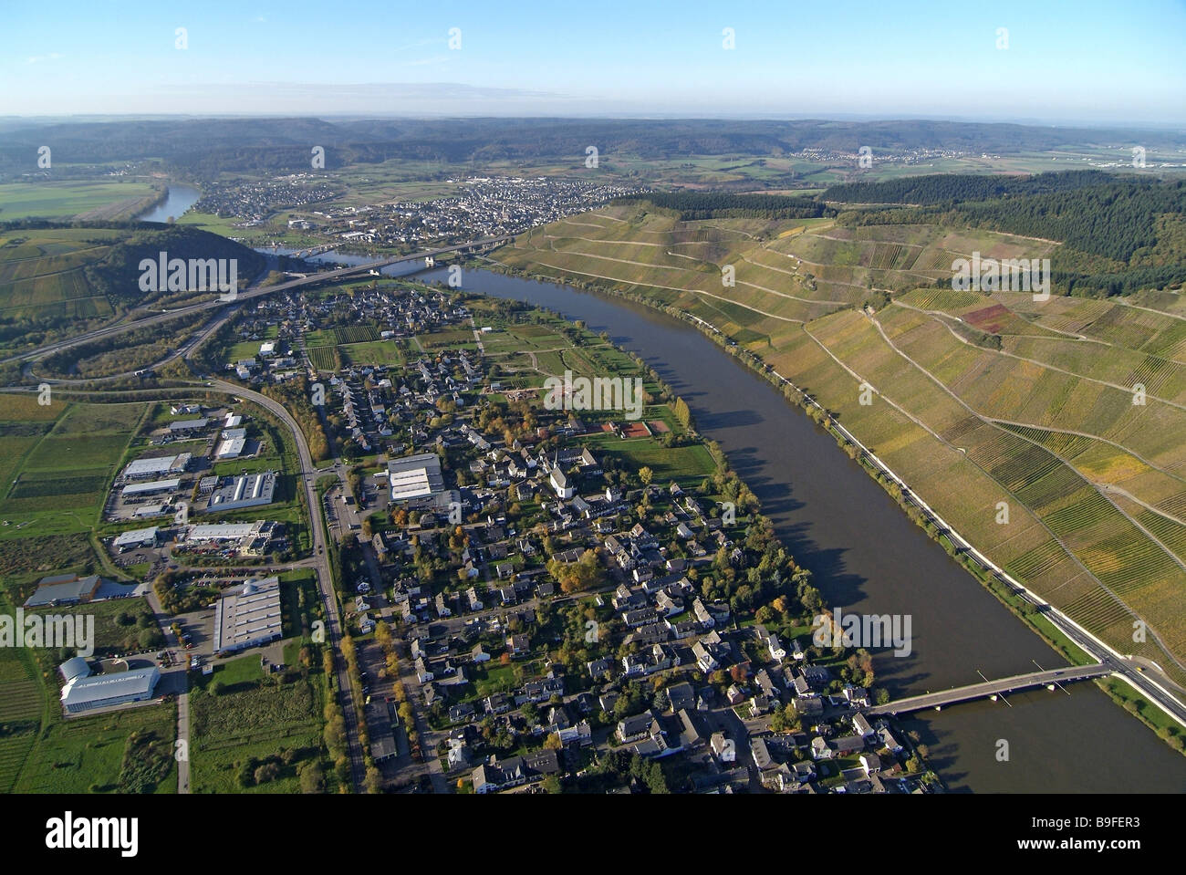aerial-shot Germany Rhineland-Palatinate Moseltal Riol Schweich ...