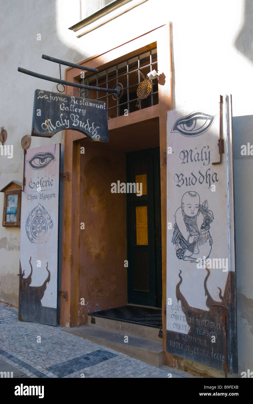 Vegetarian restaurant and tea room Maly Buddha exterior in Hradcany ...