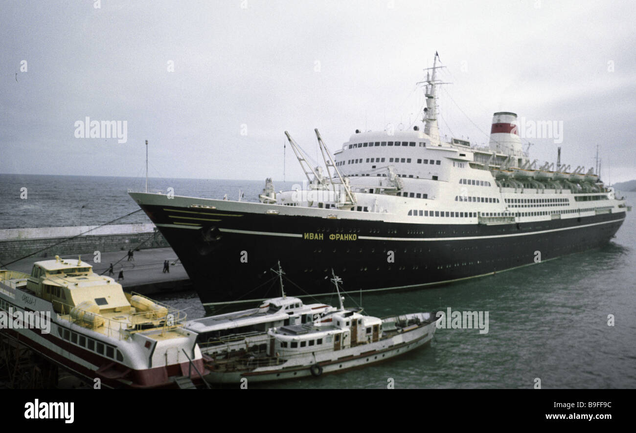 The passenger liner Ivan Franko in the Yalta port Black Sea Stock Photo ...