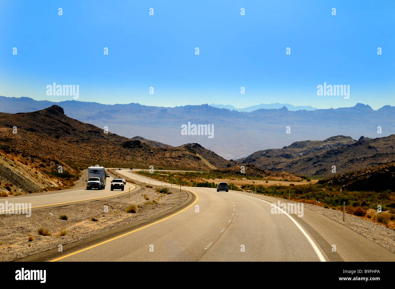 The Nevada Highway through the Mohave Desert in Arizona near ...