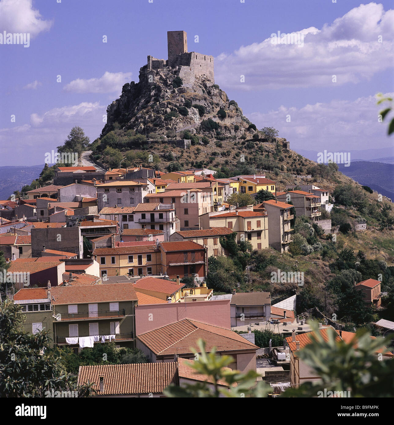 Italy Sardinia Burgos city-overview mountain castle-ruin Castello Del ...