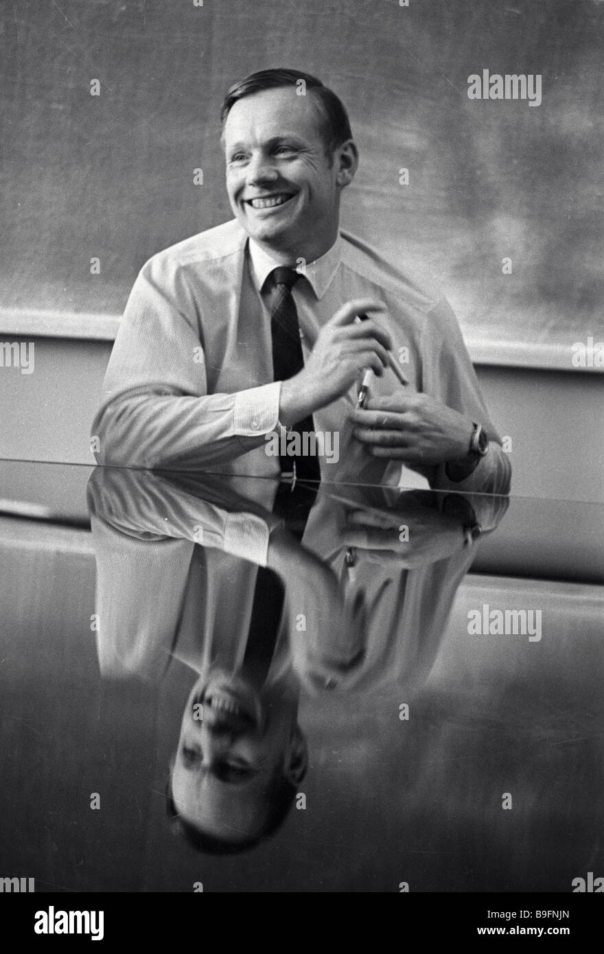 U S astronaut Neil Armstrong meeting with scientists of the Novosibirsk ...