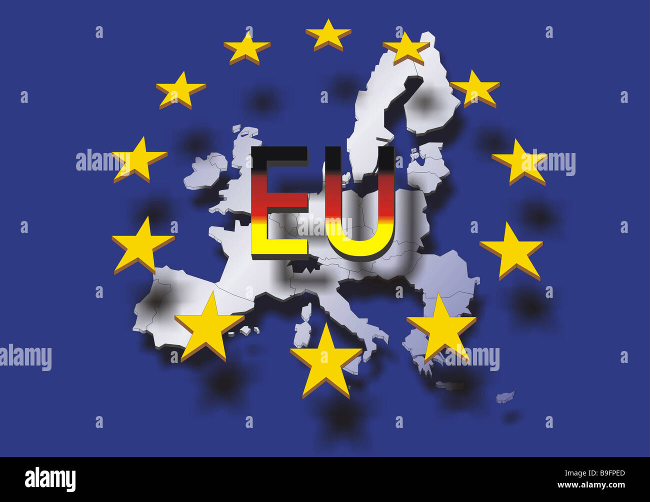 Computer-graphics map EC-countries stroke EC black-red-gold EC-stars ...