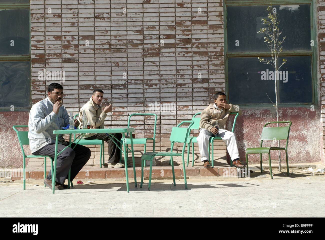 Egypt Libyan desert cafe men eating drinks Africa Sahara northeast pub ...