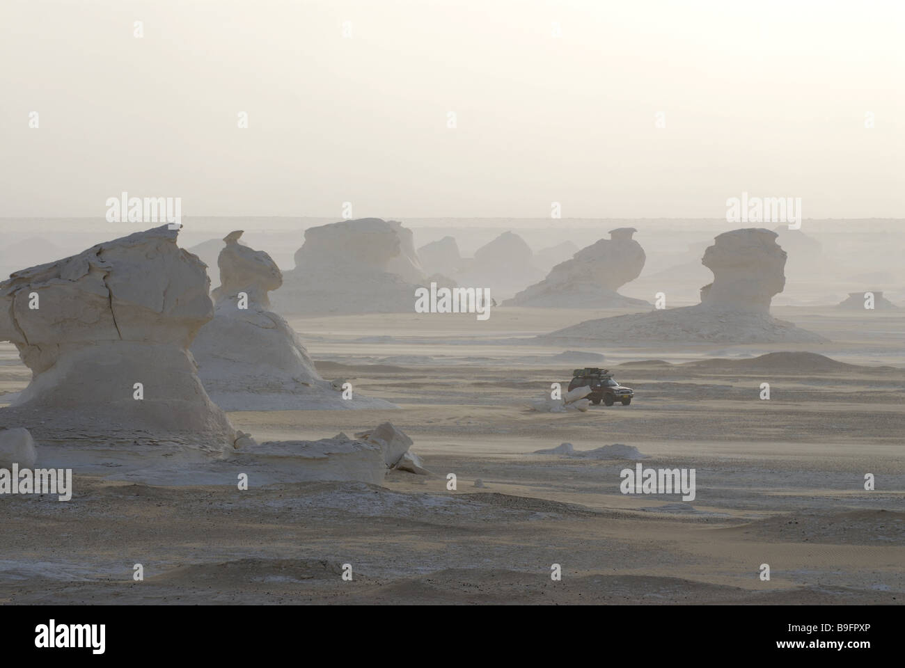 Egypt Libyan desert rock-formations jeep back light Africa desert ...