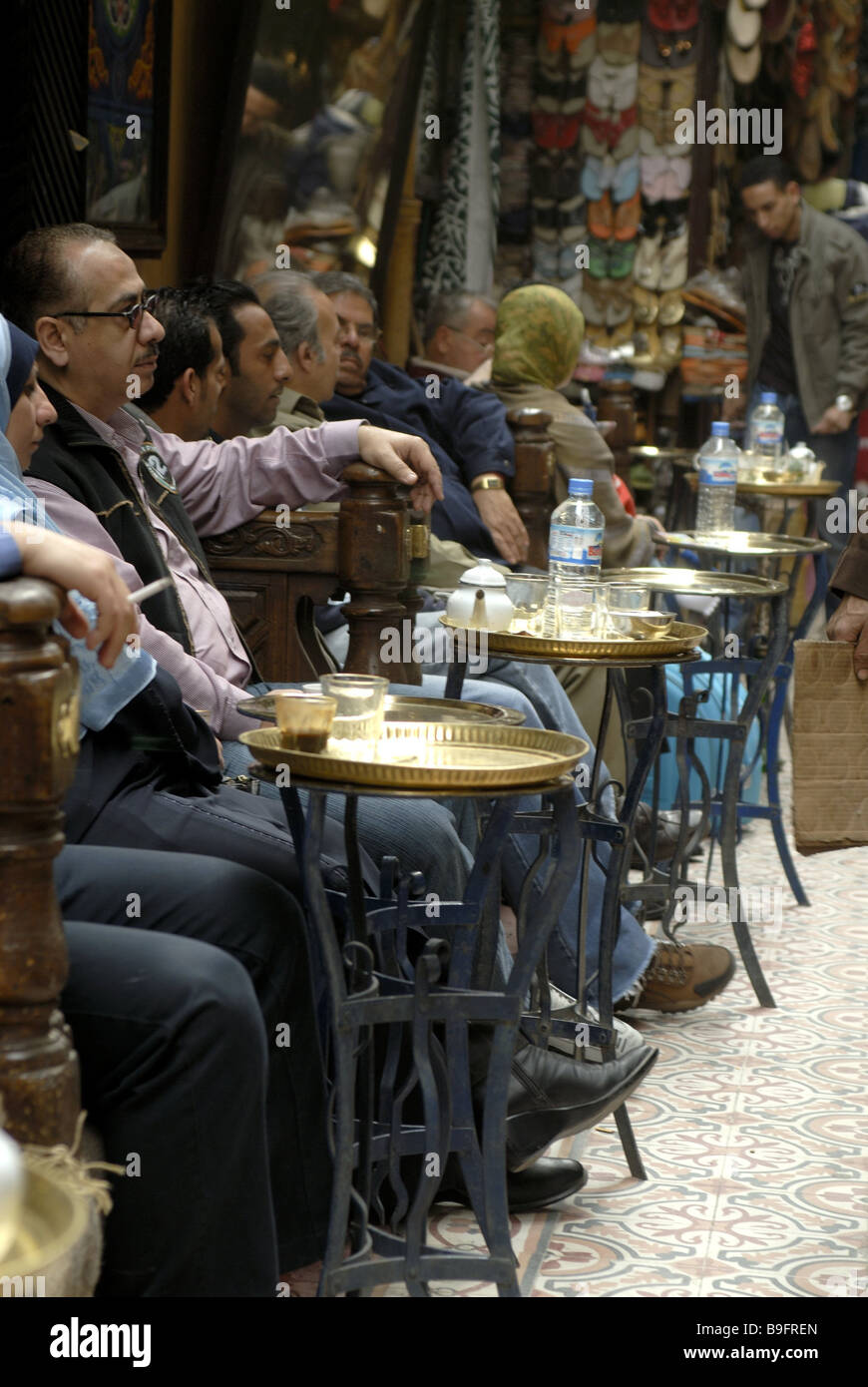 Egypt Cairo old town cafe guests Africa alley pub cafe tea-house people ...