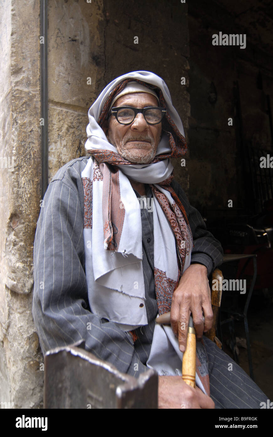 Egypt Cairo alley senior glasses detail people man native beard ...
