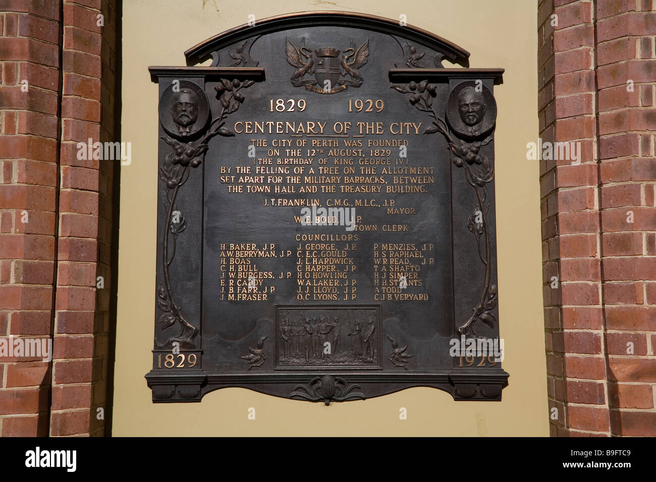 Plaque celebrating the centenary of the City of Perth Western Australia ...