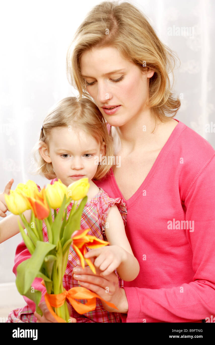 Mother daughter flower-bouquet semi-portrait people woman child girl ...