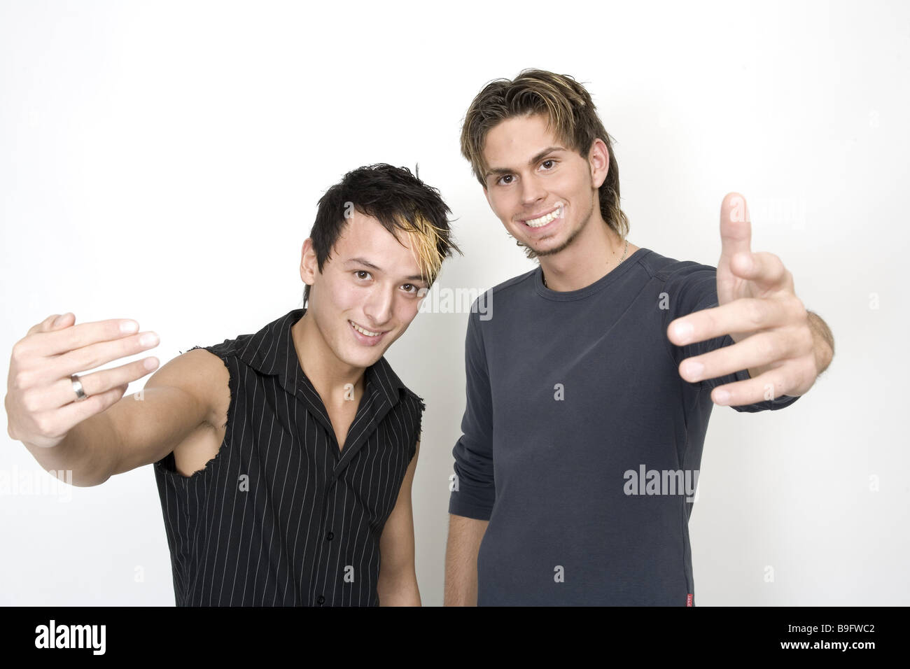 Men young smile gesture semi-portrait series people friends friendship ...