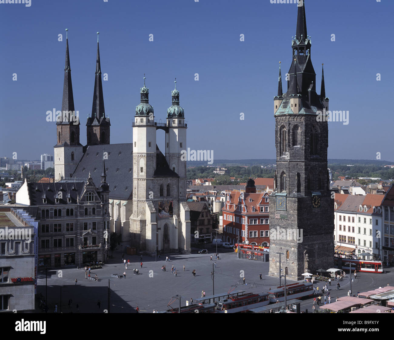 Germany Saxony-Anhalt hall at the Saale market place red tower market ...