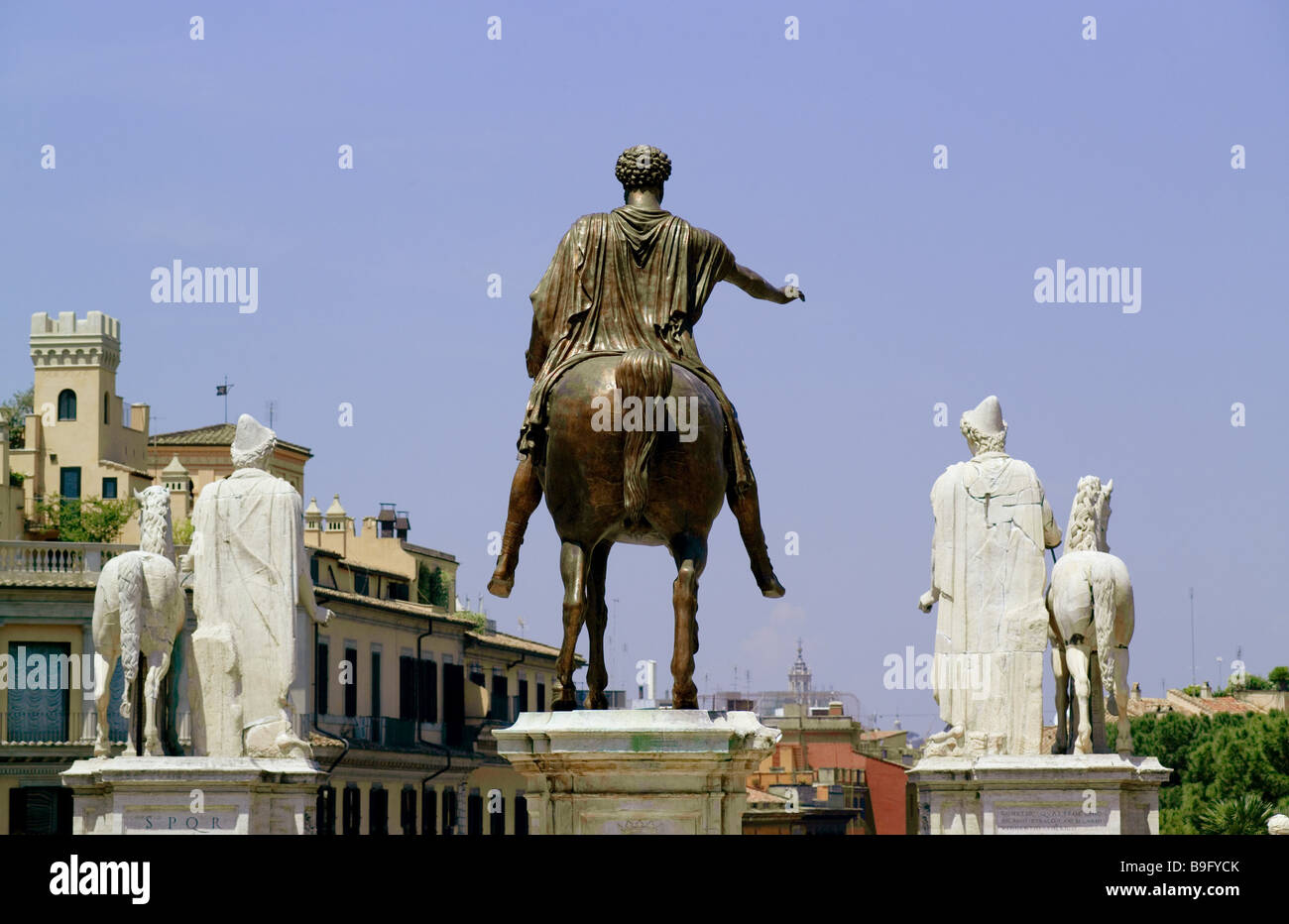 Italy Rome Capitol-place rider-statue Emperor Mark Aurel rear view ...