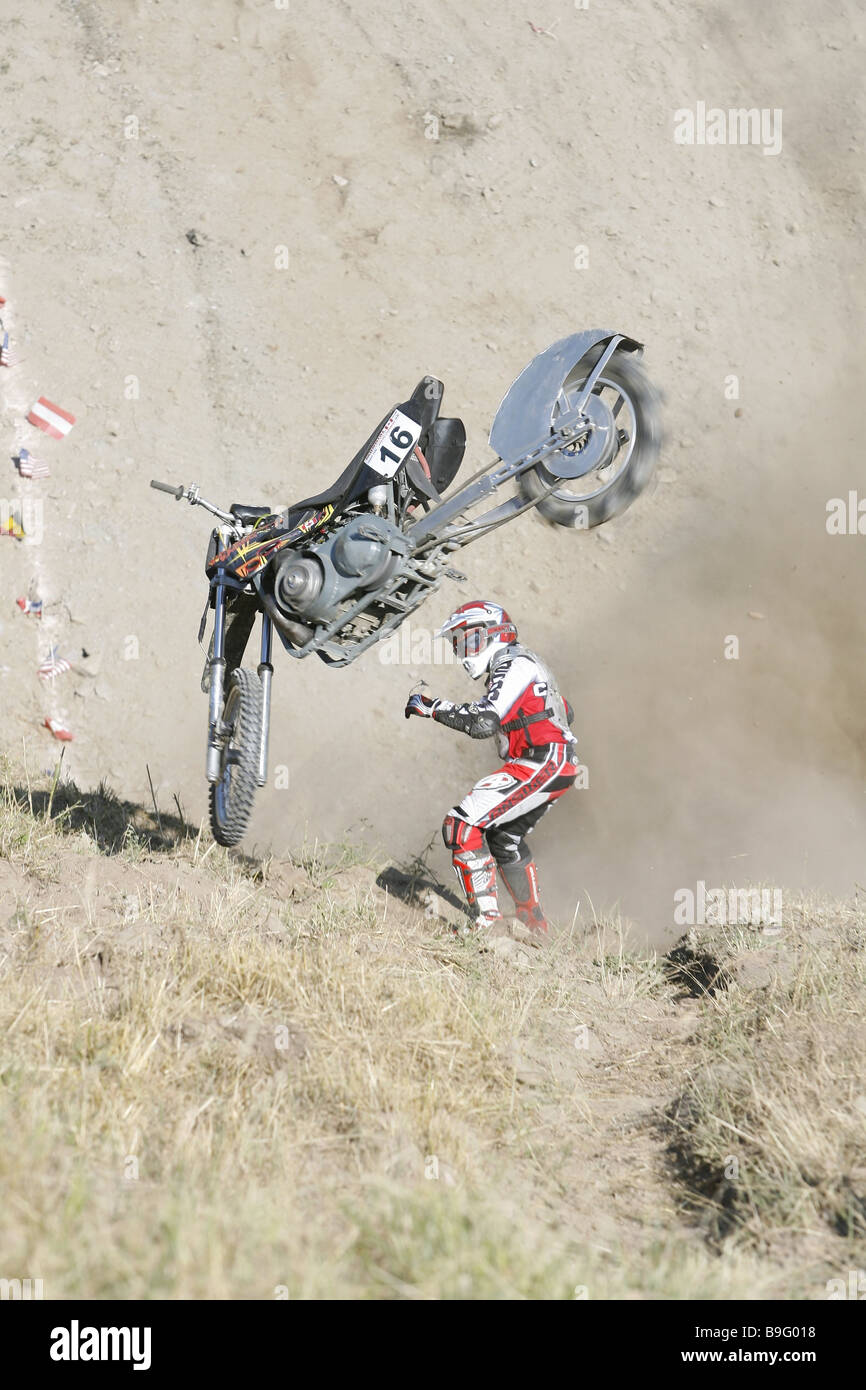 Motorcyclists Hillclimbing fall people man Crossfahrer motorcycle falls ...