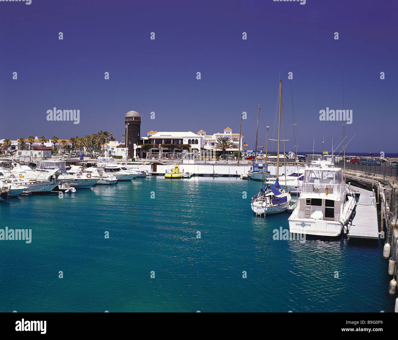Spain Canaries island Fuerteventura Caleta de Fustes harbor Puerto Del ...