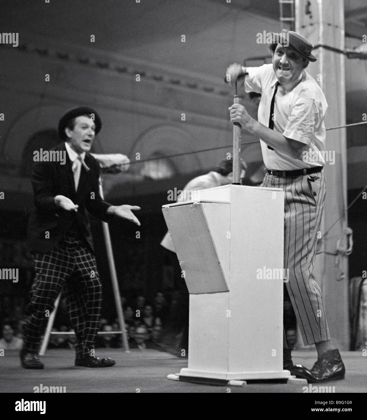 Circus performers Yuri Nikulin right and Mikhail Shuidin left in the ...