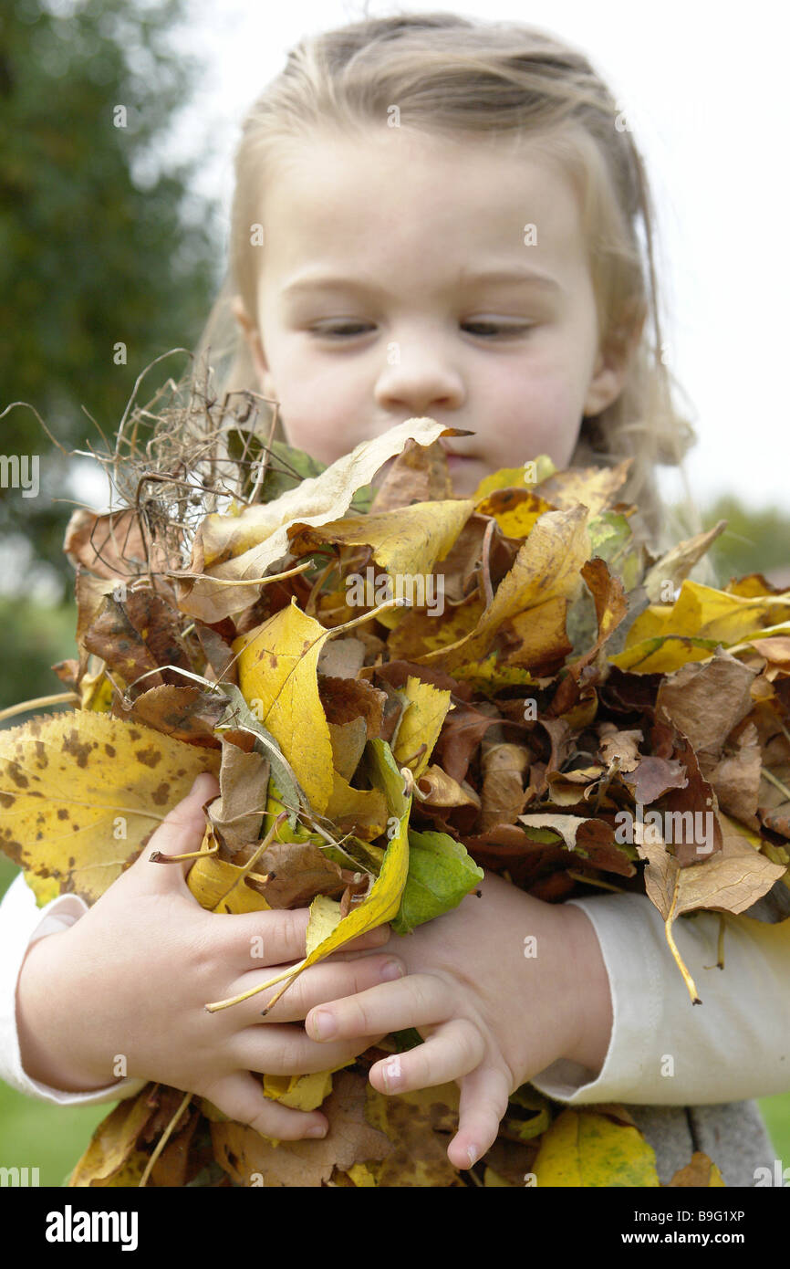 Garden girl fall foliage collects carry portrait fuzziness series child ...