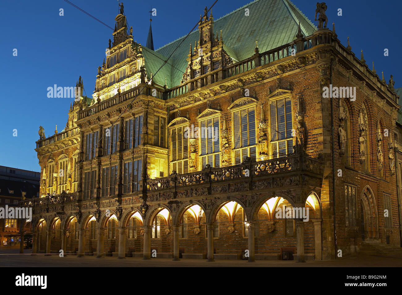 Germany Bremen town hall facade evening Stock Photo - Alamy
