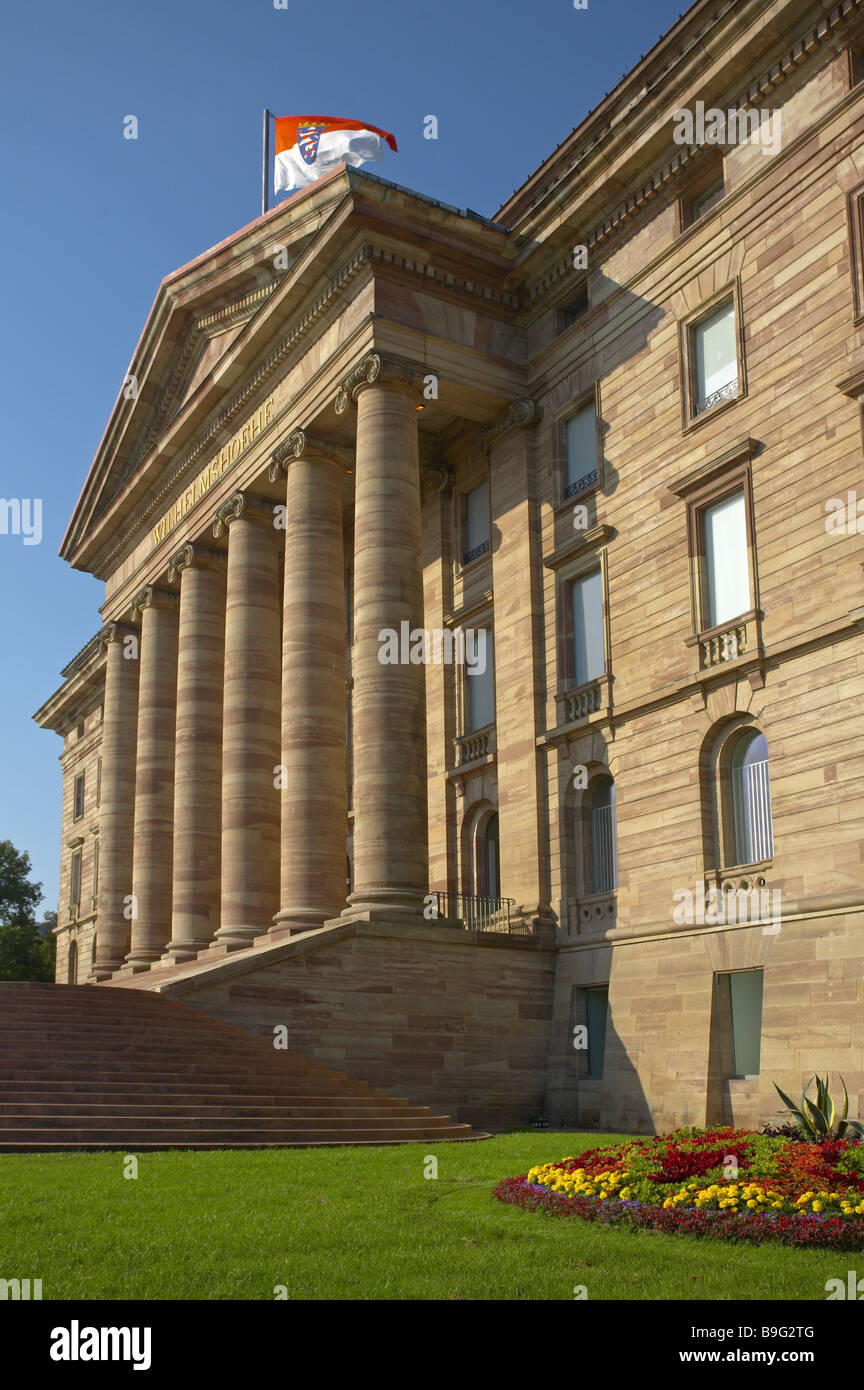 Germany Hesse Kassel palace Wilhelm-height facade entrance flag Stock ...