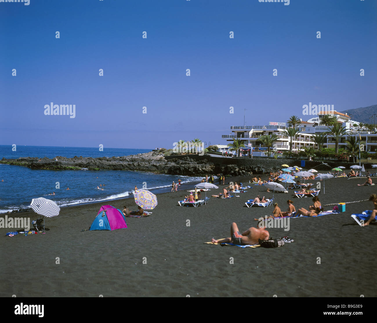 Spain Canaries island Tenerife coast Puerto de Santiago lava-beach ...