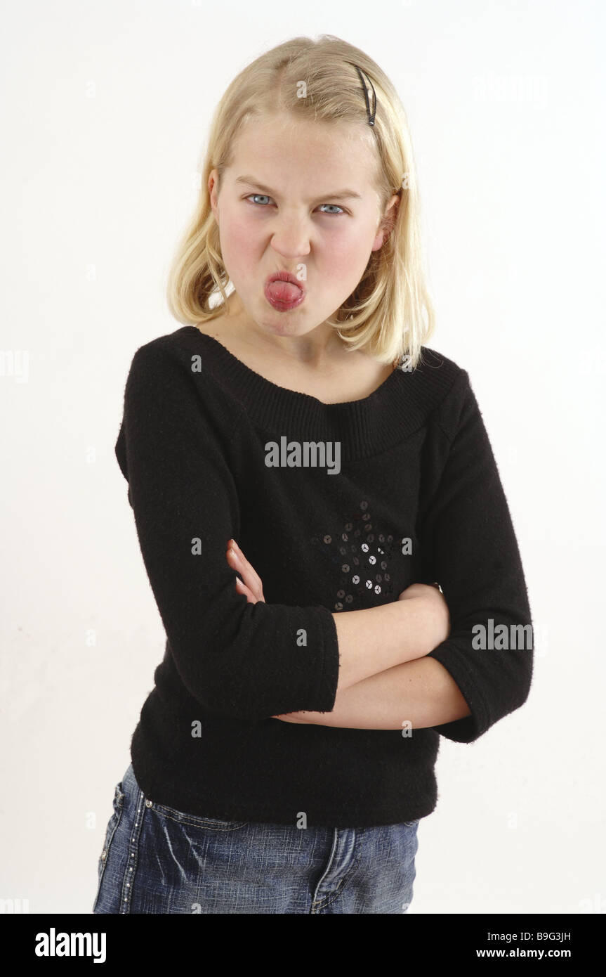 girl blond poor crosses angrily tongue detail shows series people child ...