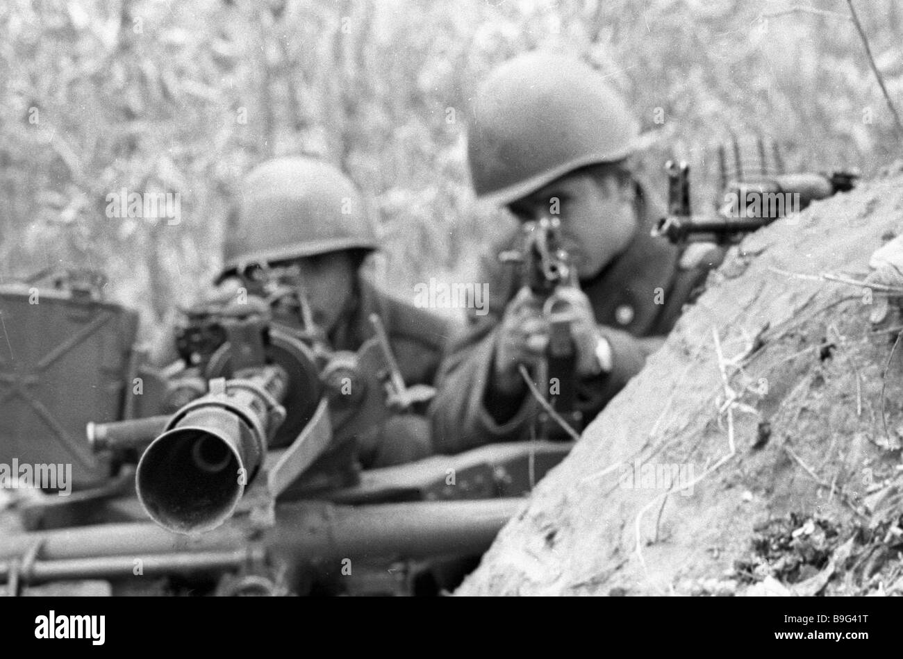 Frontier guards keep the enemy covered during the military exercise ...