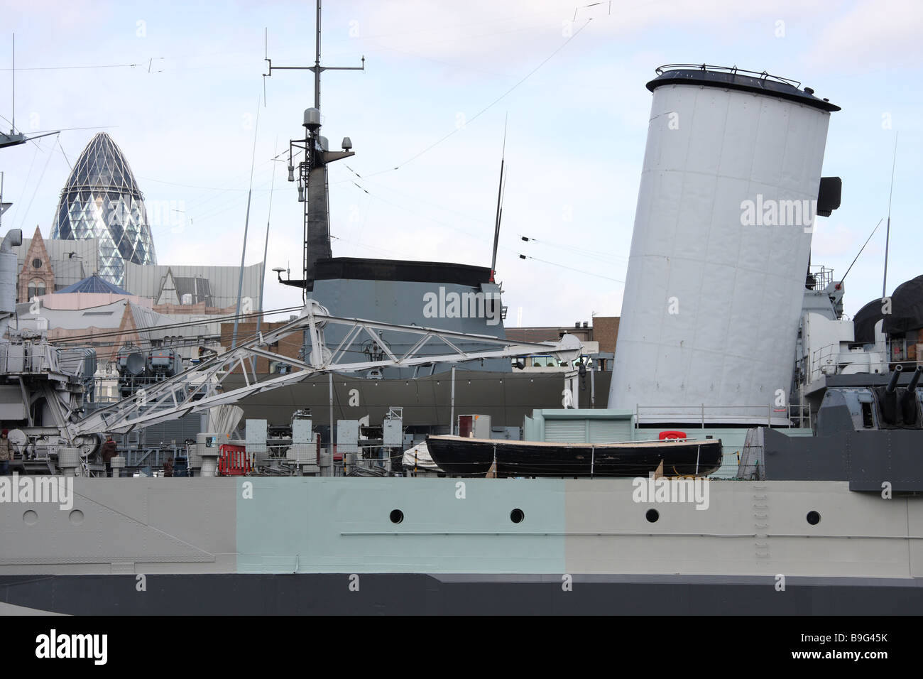 london england uk hms belfast warship ww2 funnel battleship navy naval ...