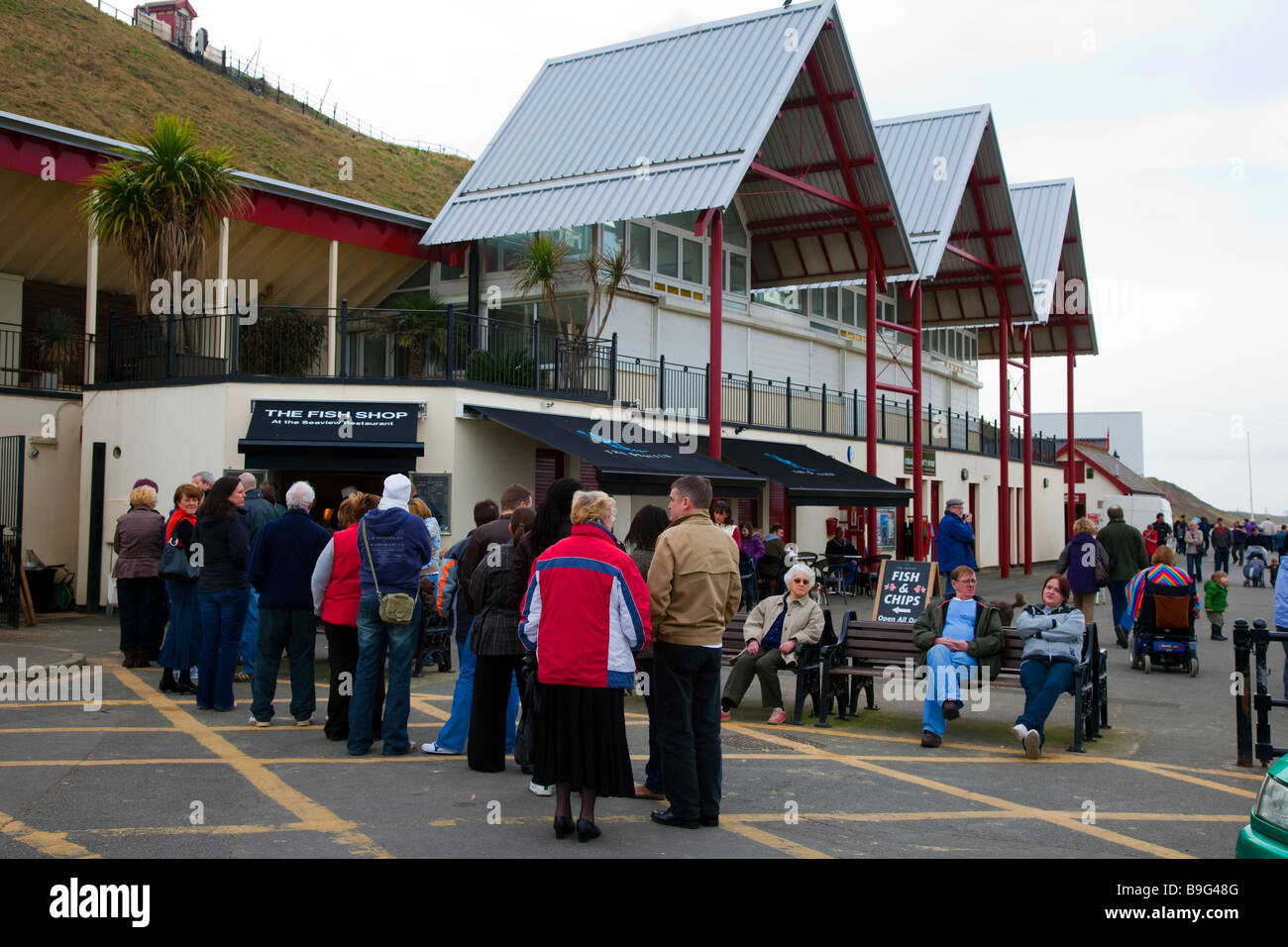 Seaside Fish & Chip Shop Queue at Saltburn Pier, Saltburn By The Sea ...