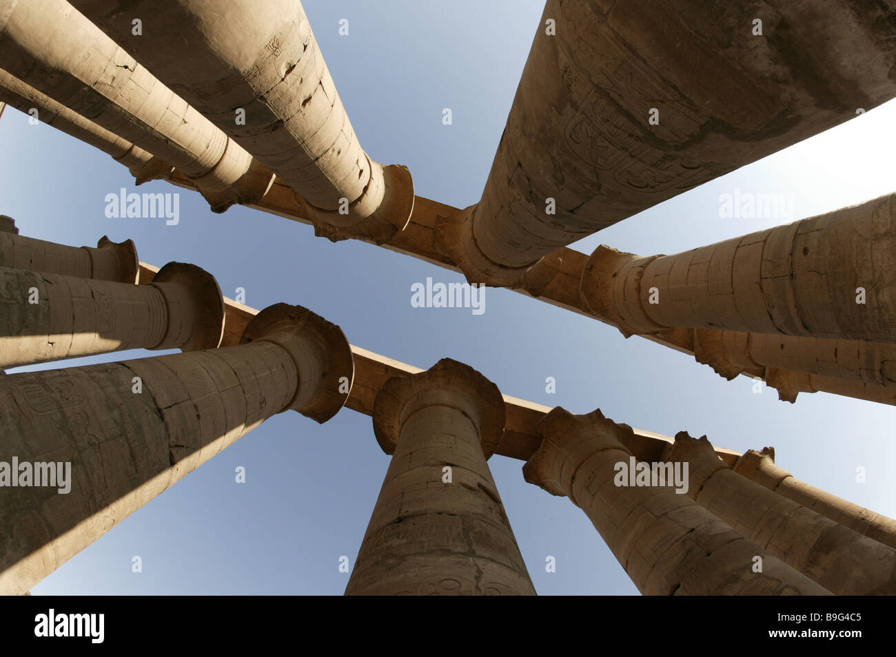 Egypt Luxor temples columns from below Stock Photo - Alamy