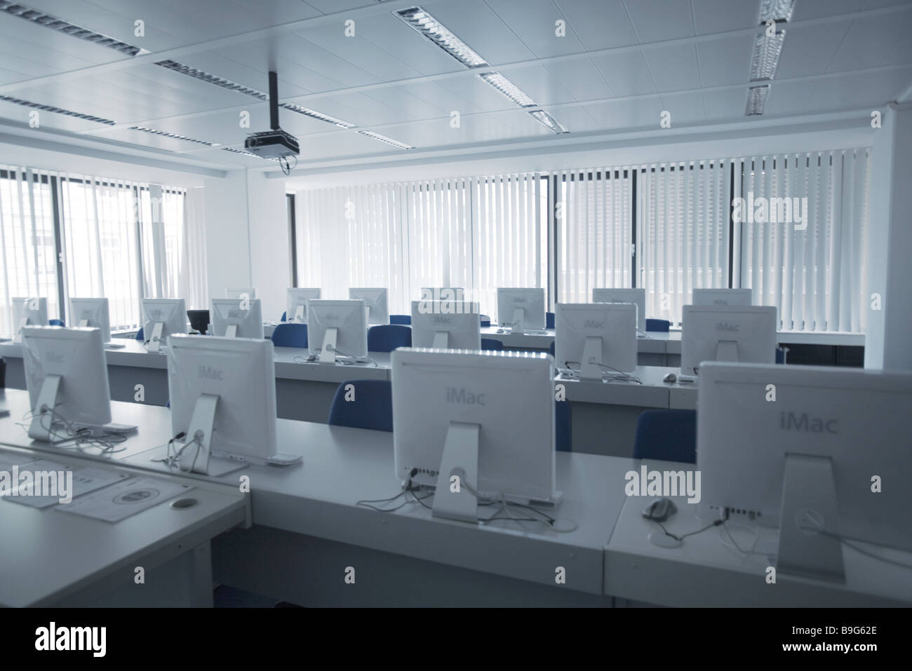 Training-area desks computers chairs empty series classrooms tables ...
