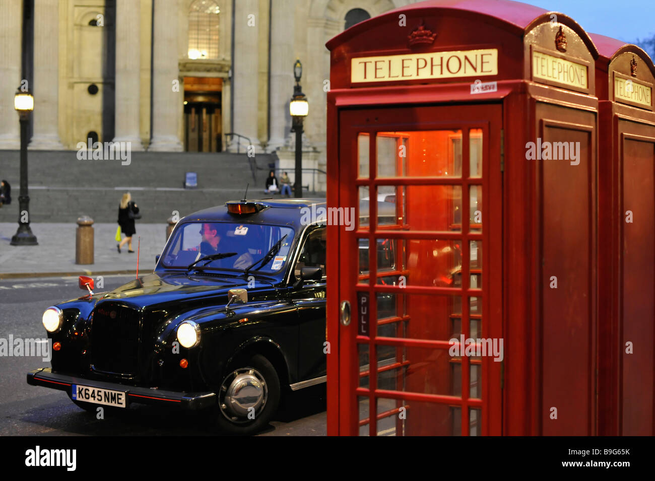 Taxi and Telephone Box Peter s Hill near St Paul s Cathedral City of ...