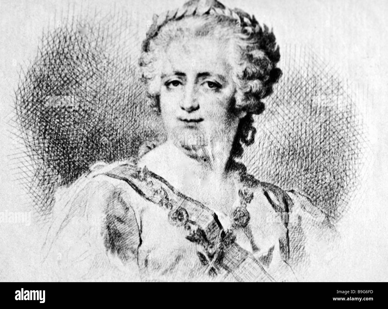Catherine the Great 1729 1796 An engraved vignette by V Bobrov on a ...