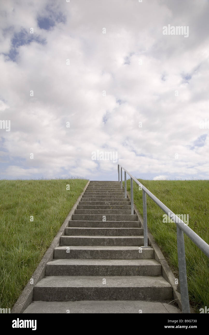 Stairway dike clouded sky Stock Photo - Alamy