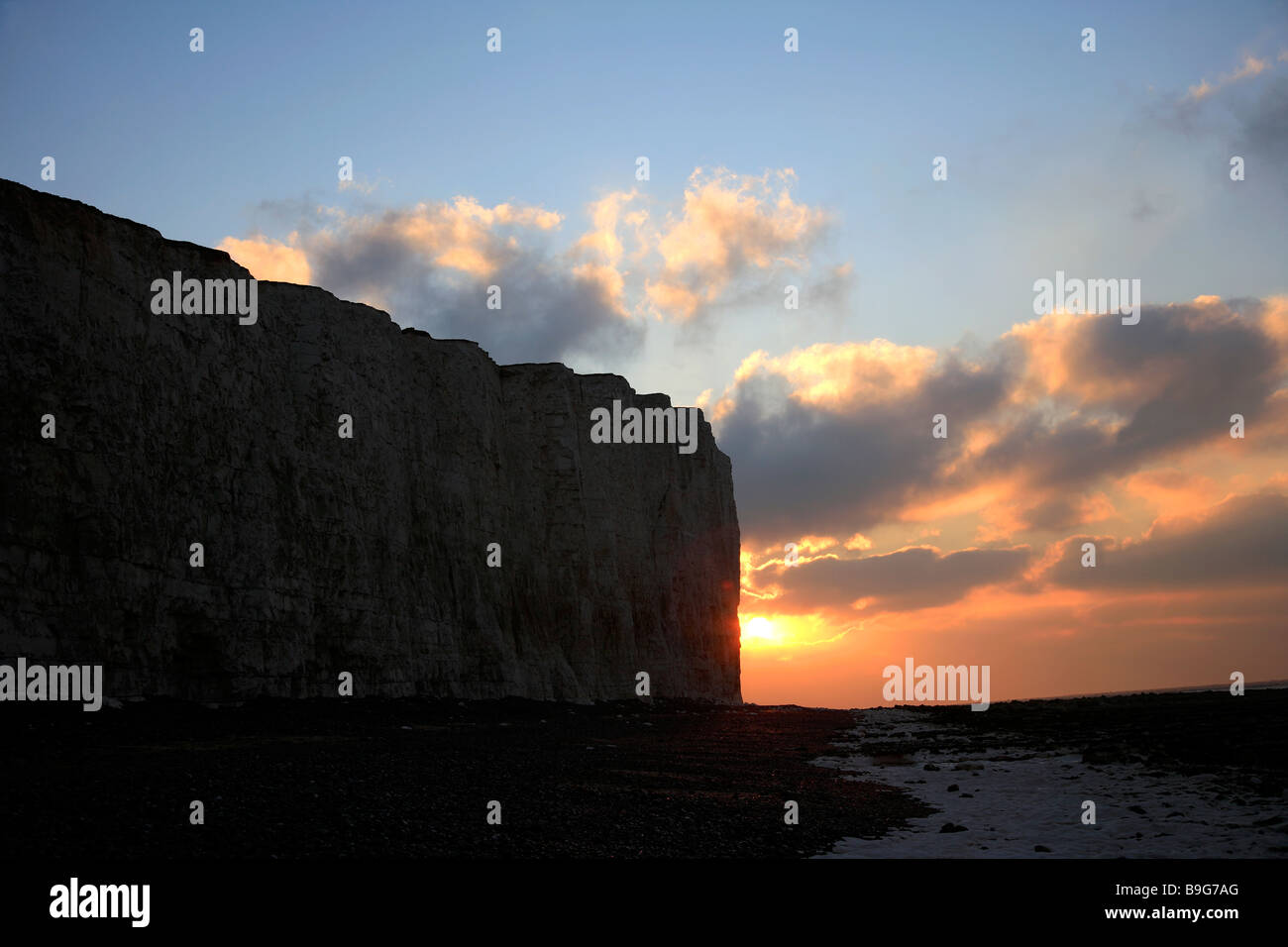 Winter Sunrise the beach Birling Gap White Chalk Limestone Cliffs ...