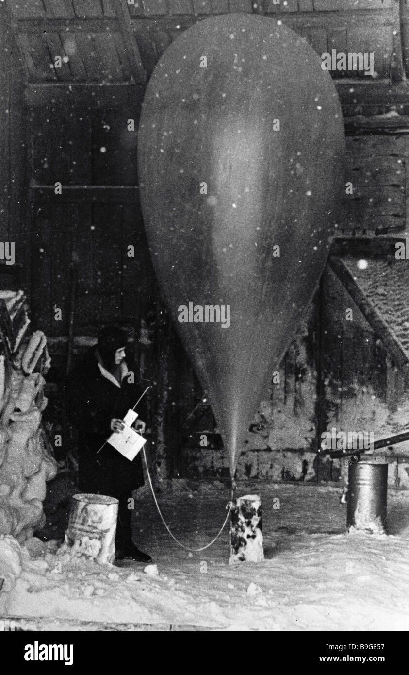 A sounding balloon at the weather station on Heiss Island Stock Photo ...