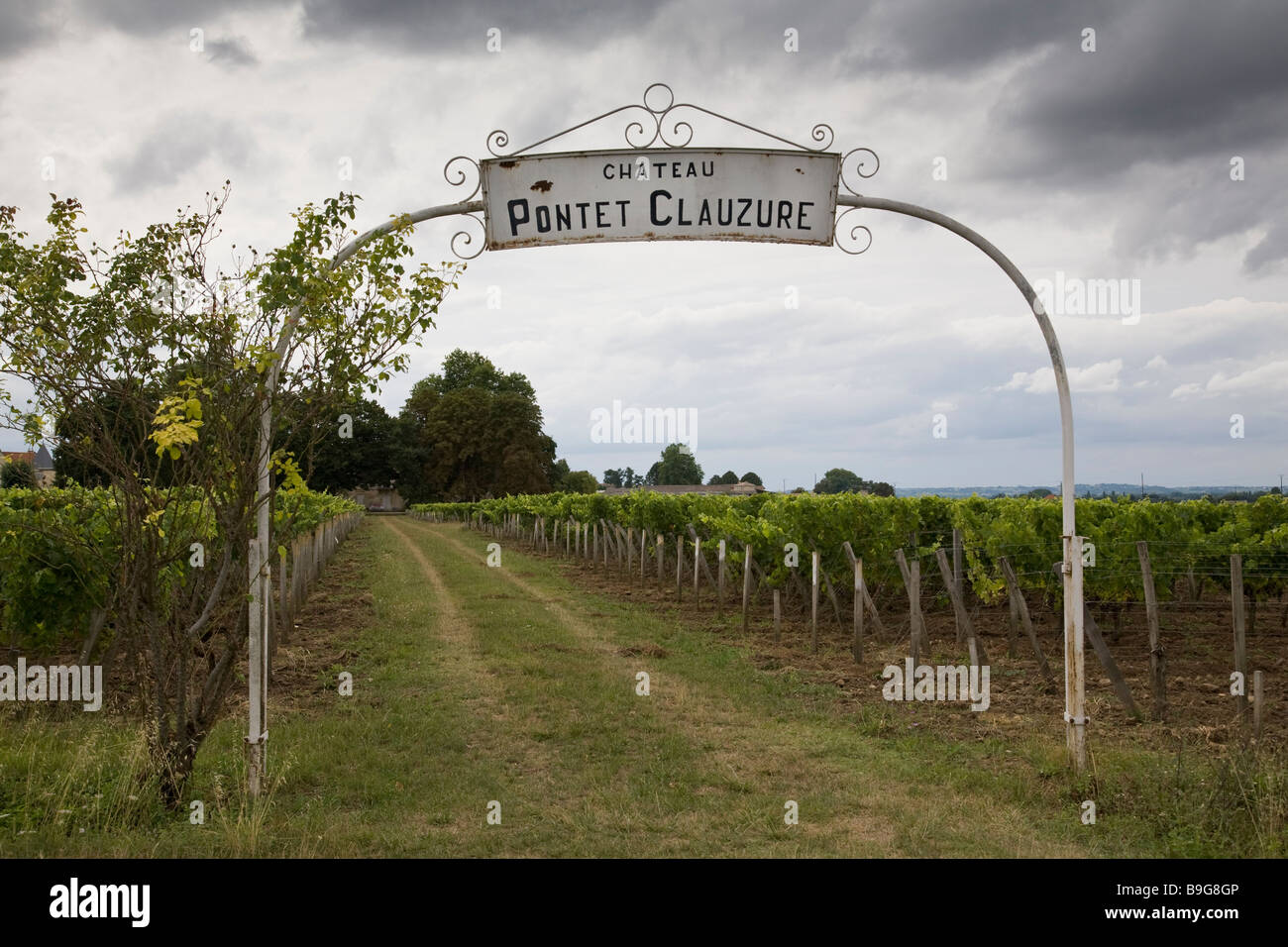 Arched entrance to a vineyard at Chateau Pontet Clauzure, France Stock ...
