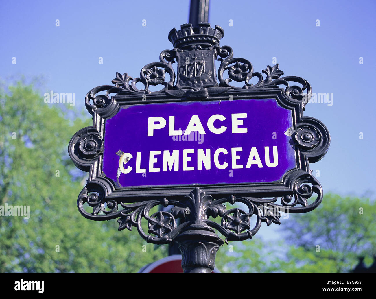 France Paris sign "Place Clemenceau" metropolis capital street-sign ...