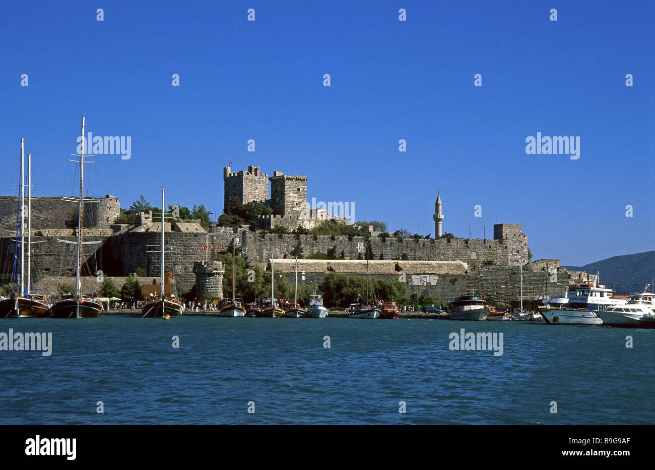 Turkey Bodrum harbor ships castle St. Peter city port sea Mediterranean ...