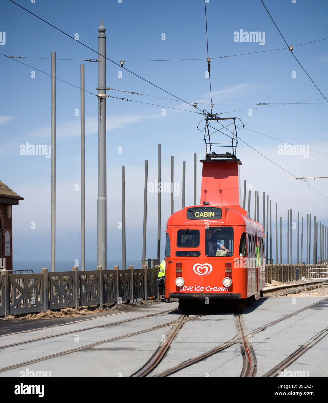 Red Blackpool tram approaching Stock Photo - Alamy