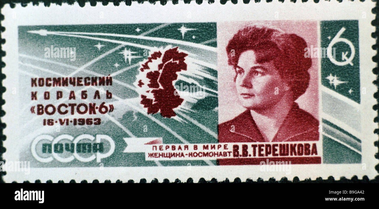 Postage stamp dedicated to the space mission of the first woman ...