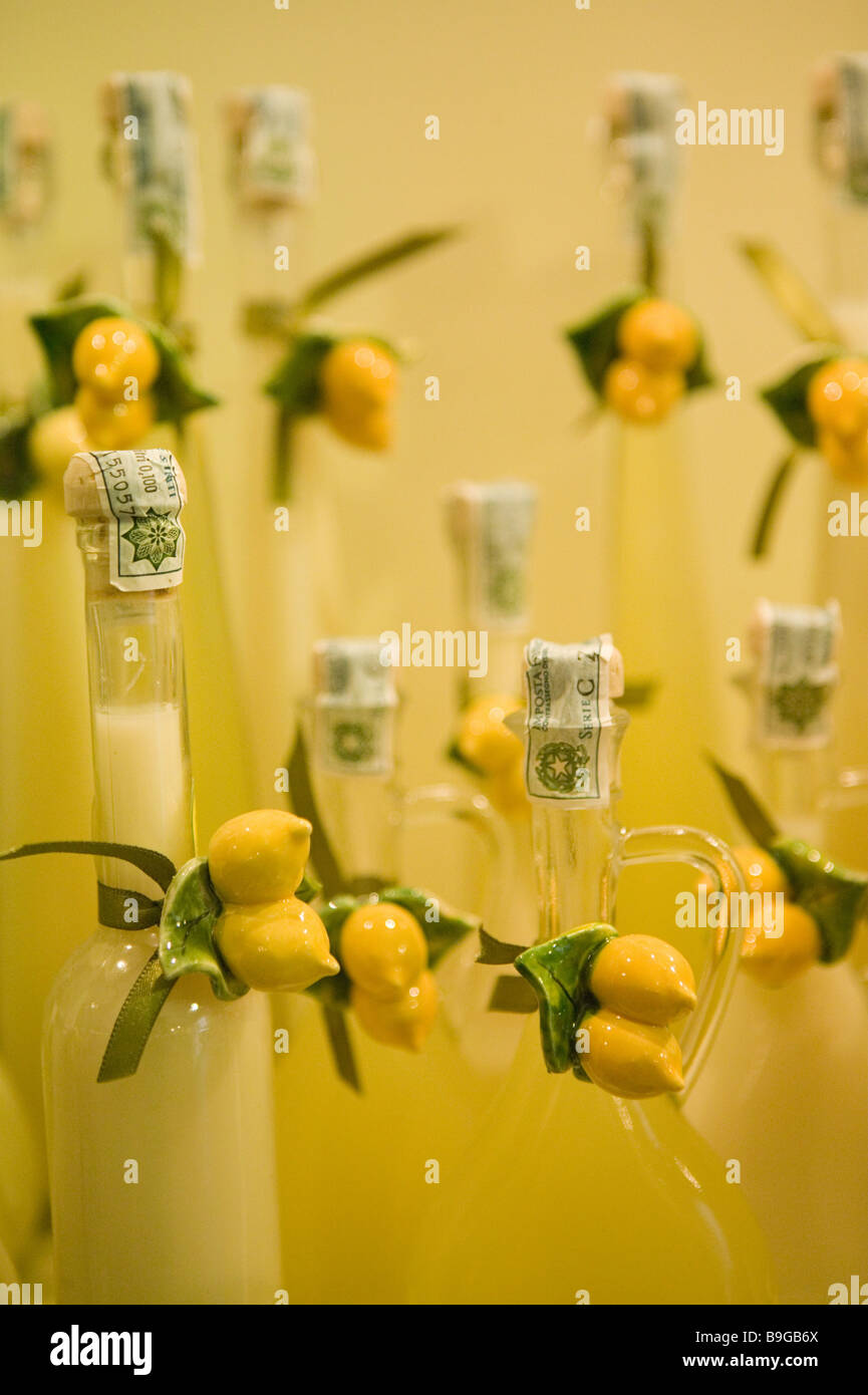 Italy Campania Sorrentische peninsula Sorrento limoncello bottles ...