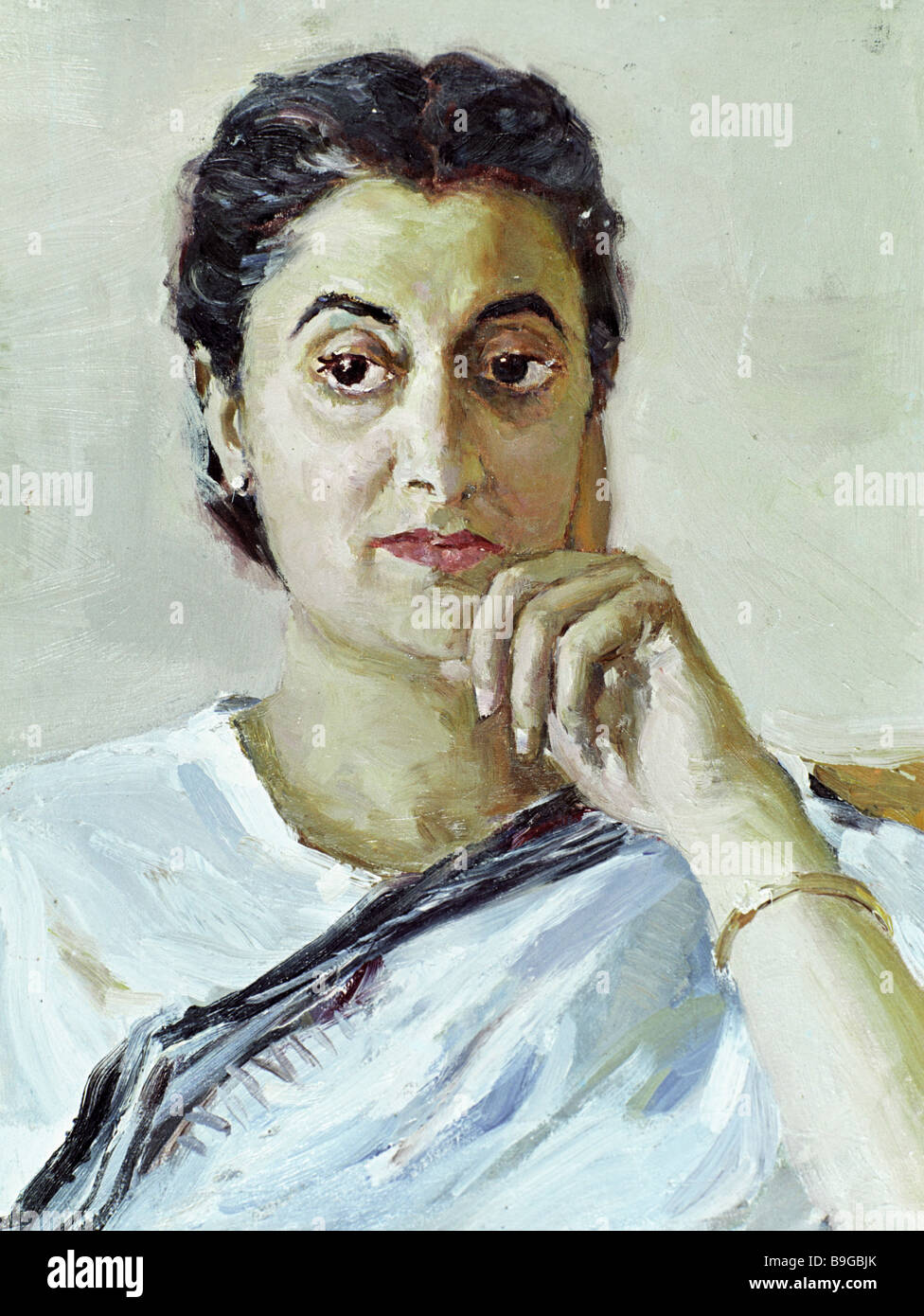 A reproduction of Dmitry Nalbandyan s portrait of Indira Gandhi Stock ...