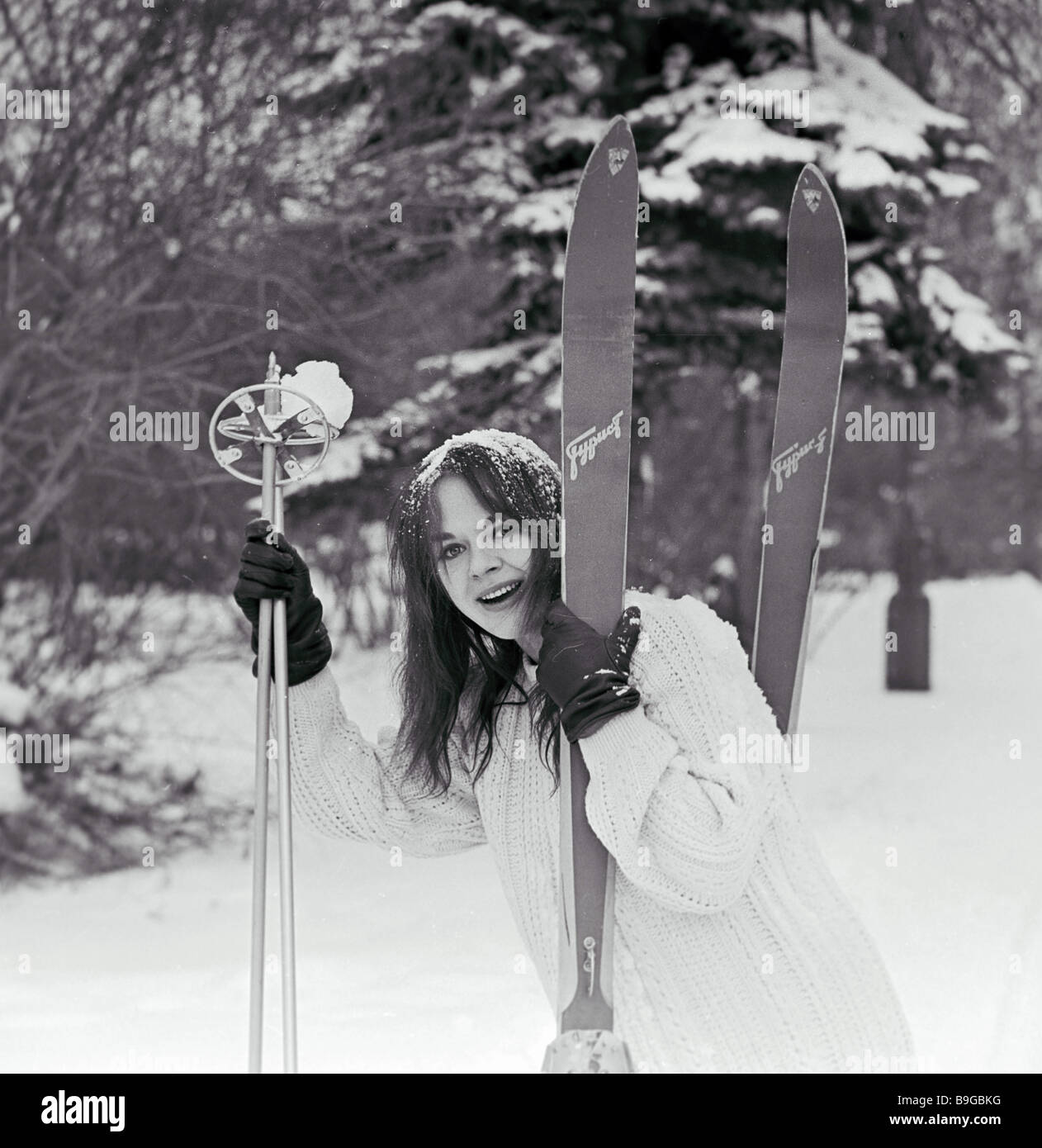 Actress Olga Lysenko skiing Stock Photo - Alamy
