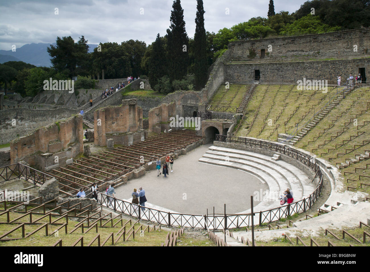 Italy Campania Pompeii amphitheater ruins visitors South-Italy ...