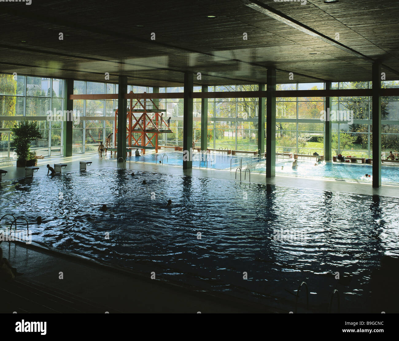 Germany Bavaria Bad Reichenhall indoor swimming pool swimmers Upper ...