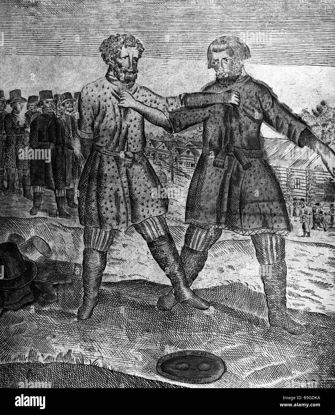 Lubok popular print in woodcut reproduction Dobry Molotsy Good Fellows ...