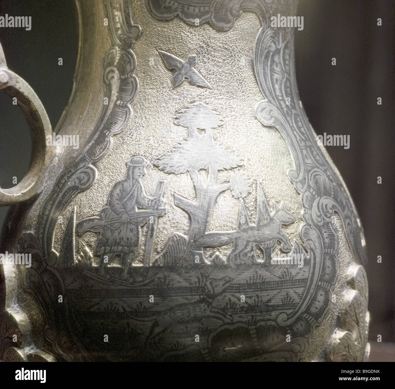 Silver milk jug with niello patterns 1778 Detail Stock Photo - Alamy