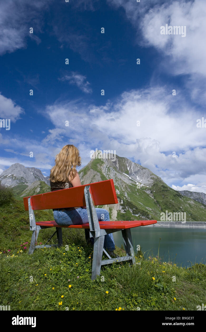 Austria Vorarlberg Lech am Arlberg Lech-Valley Spuller-Lake woman 30-40 ...