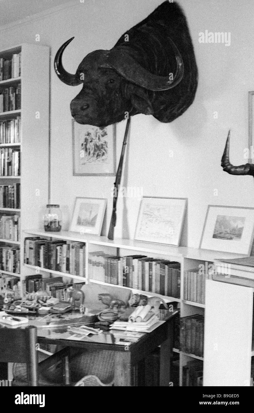 Study of writer Ernest Hemingway at his Finca Vigia house museum Stock ...