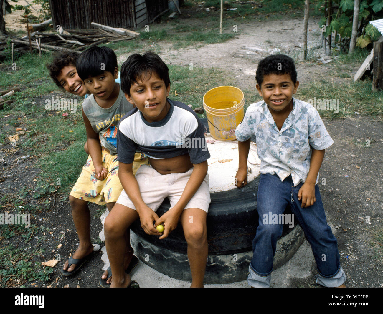 Four local children from Corozal, Belize, Central America Stock Photo ...